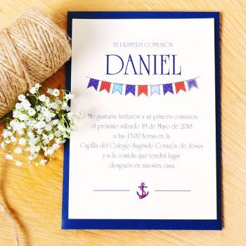 Invitación comunión - BANDERINES AZULES
